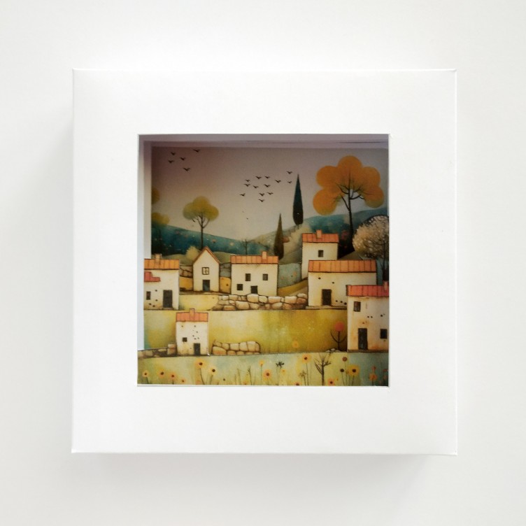 Landscape with Houses — Art Card · Printable Paper Art